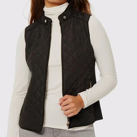 crown & ivy | Jackets & Coats | Crown Ivy Black Quilted Vest With Gold ...